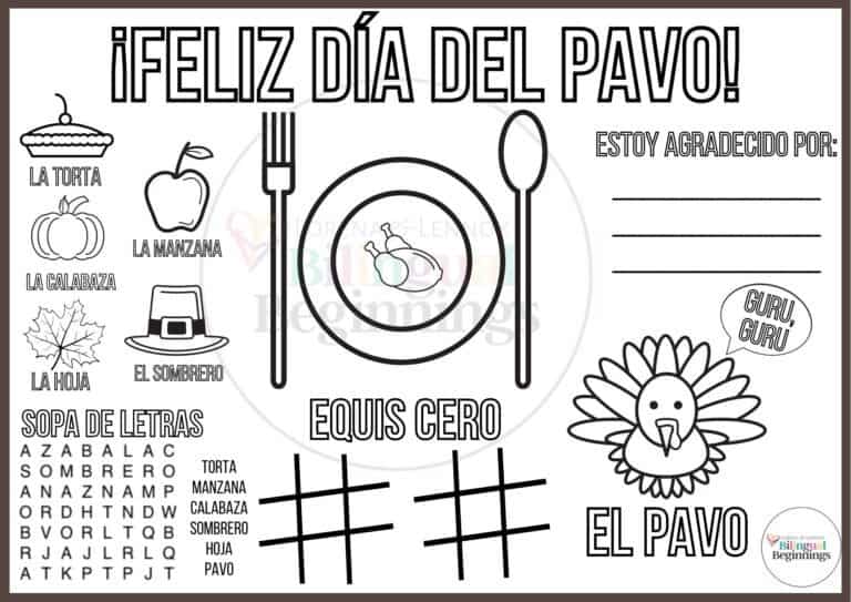 Free Thanksgiving Printables in Spanish for Preschoolers - Bilingual ...