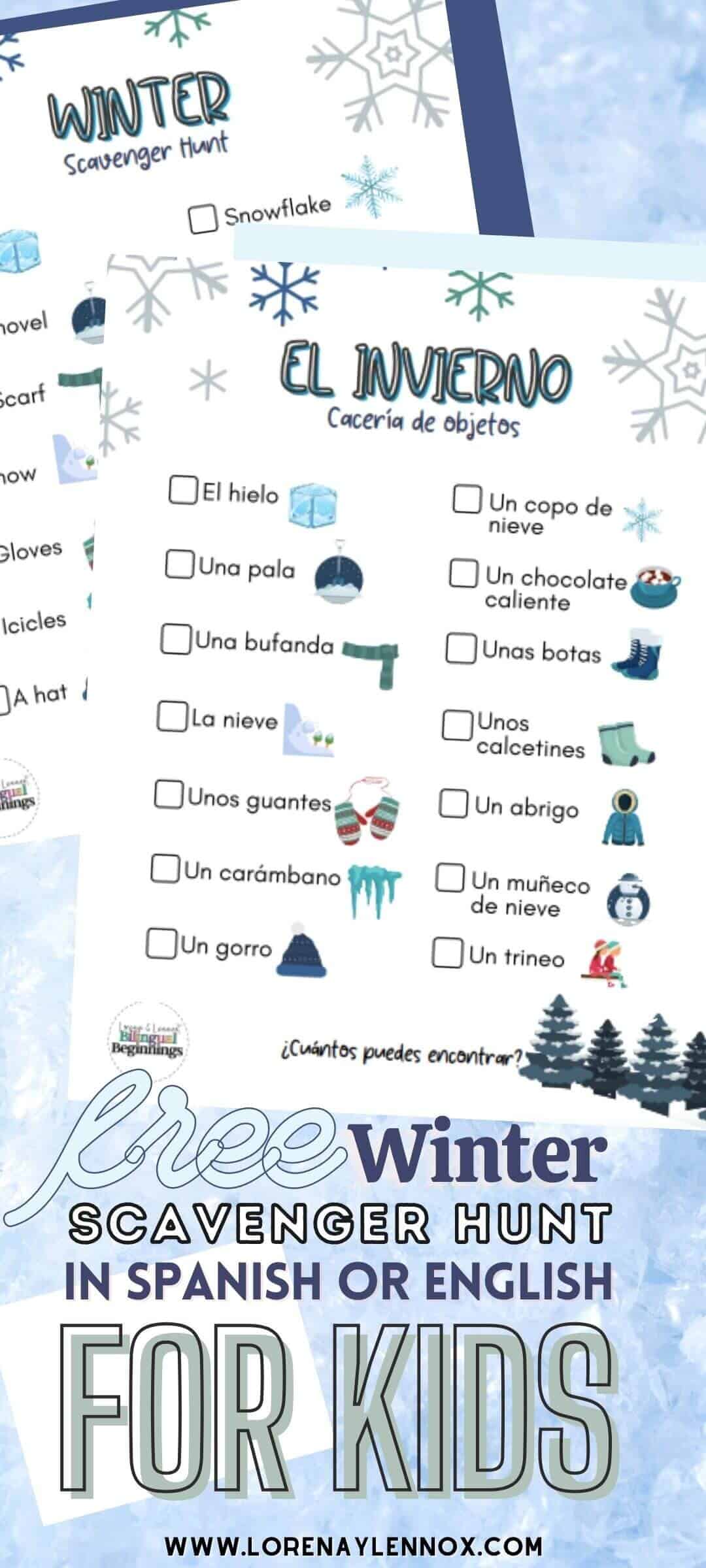 A Free Snowy Winter Scavenger Hunt Printable Worksheet in Spanish and ...
