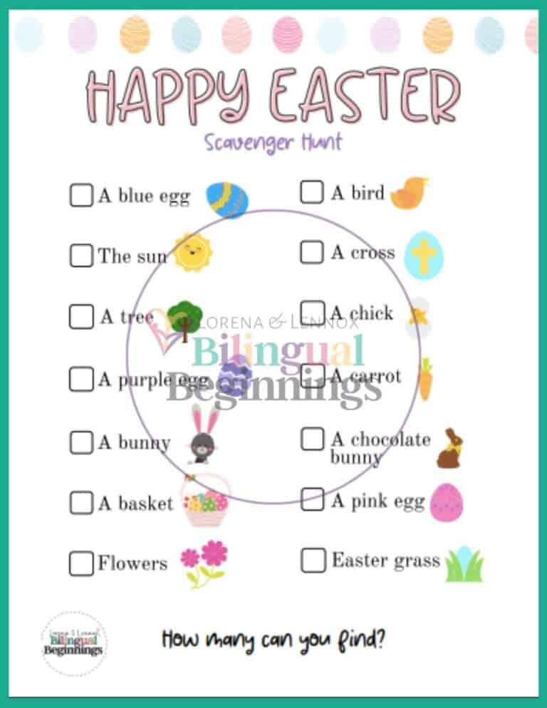 Easter Scavenger Hunt in Spanish (Free Printable) - Bilingual Beginnings