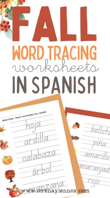 Fall Word Tracing Worksheets in Spanish (Free Printable) - Bilingual ...