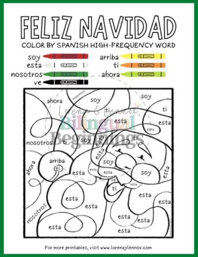 Christmas Color by Sight Word Free Printables in Spanish - Bilingual ...