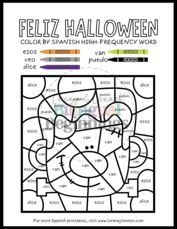 Halloween Sight Word Coloring Pages in Spanish - Bilingual Beginnings