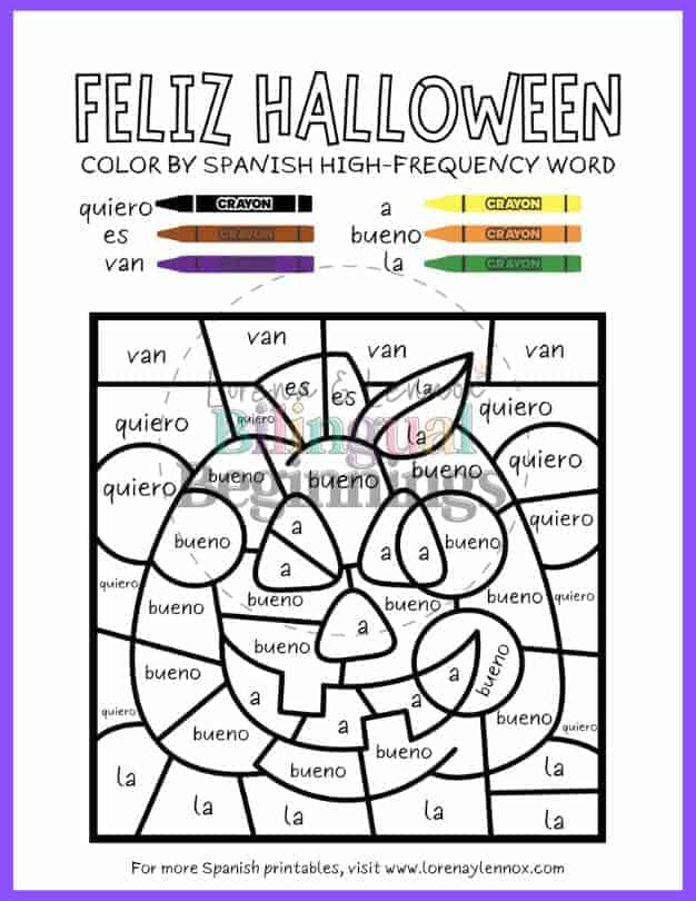 Halloween Sight Word Coloring Pages In Spanish Bilingual Beginnings