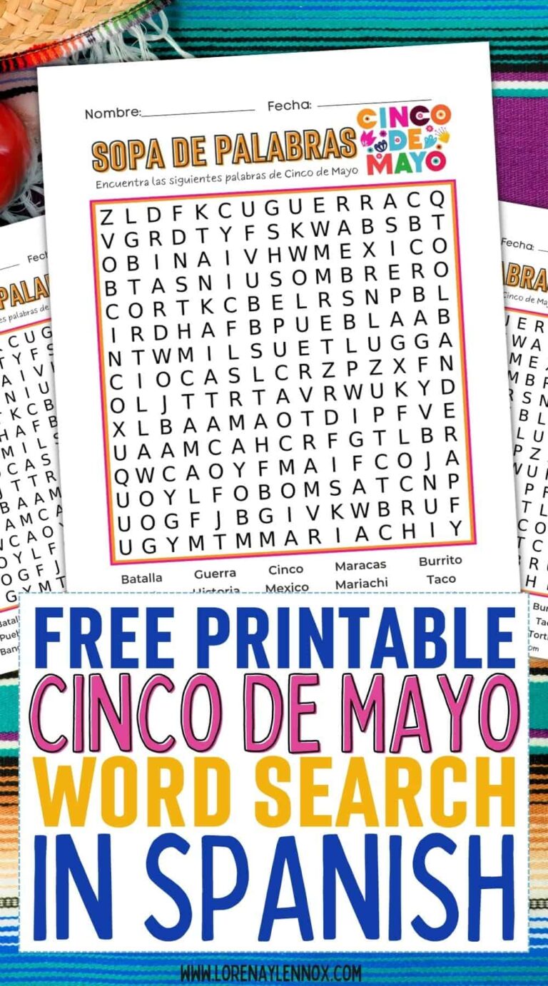 Cinco de Mayo Word Search Free Printable in Spanish - Bilingual Beginnings