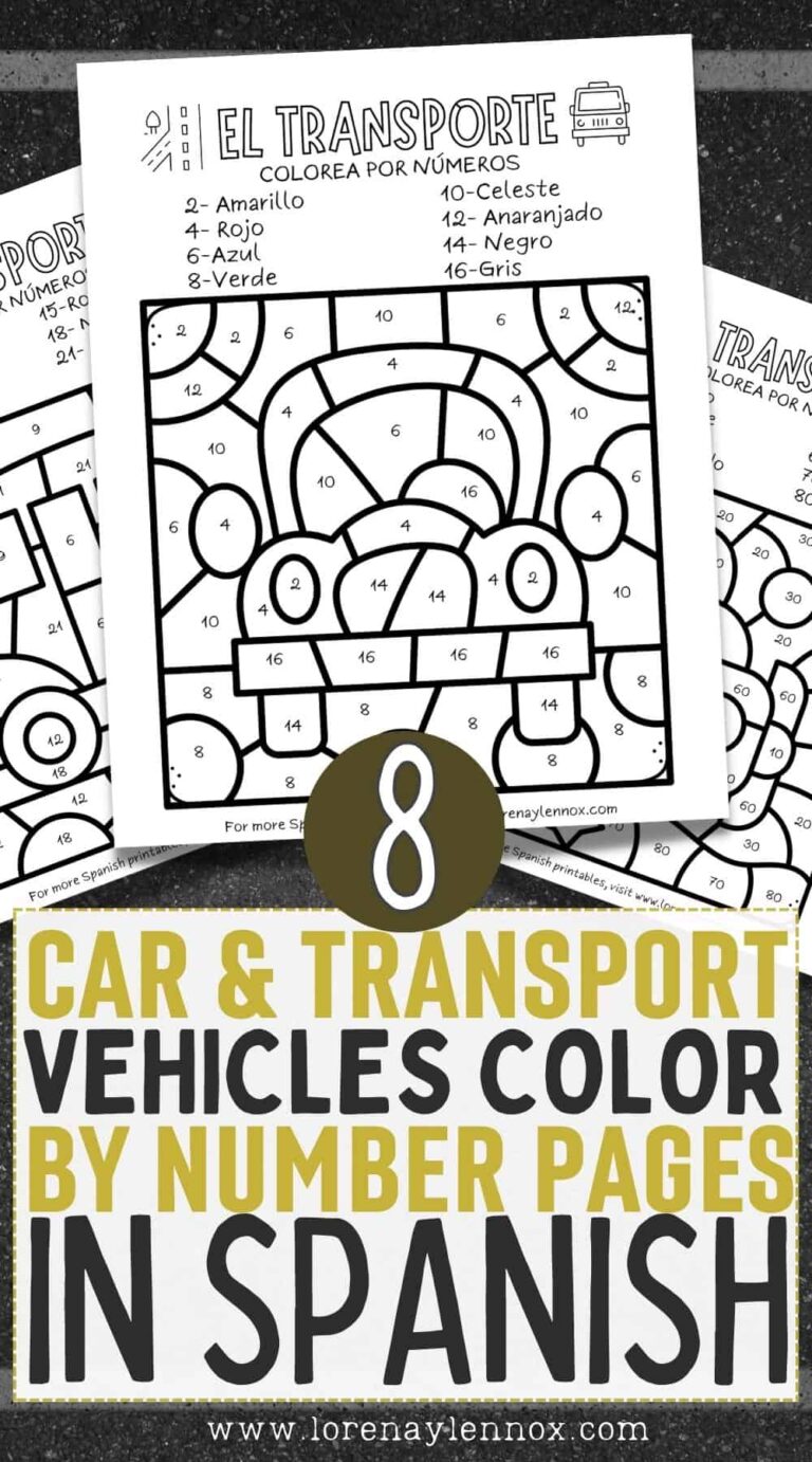 Color by Number Car and Transportation Printables in Spanish for Kids ...