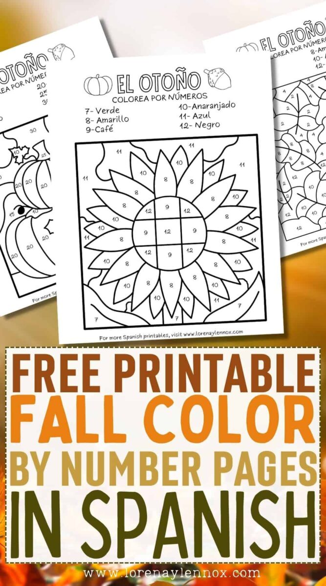 Color by Number Fall Worksheets in Spanish [Free Printables ...