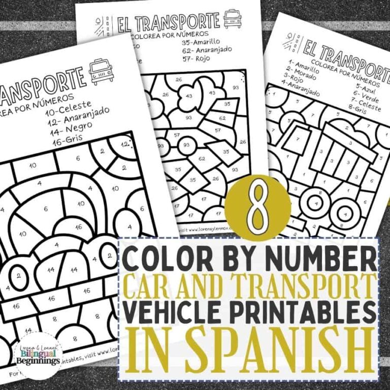 Color by Number Car and Transportation Printables in Spanish for Kids ...