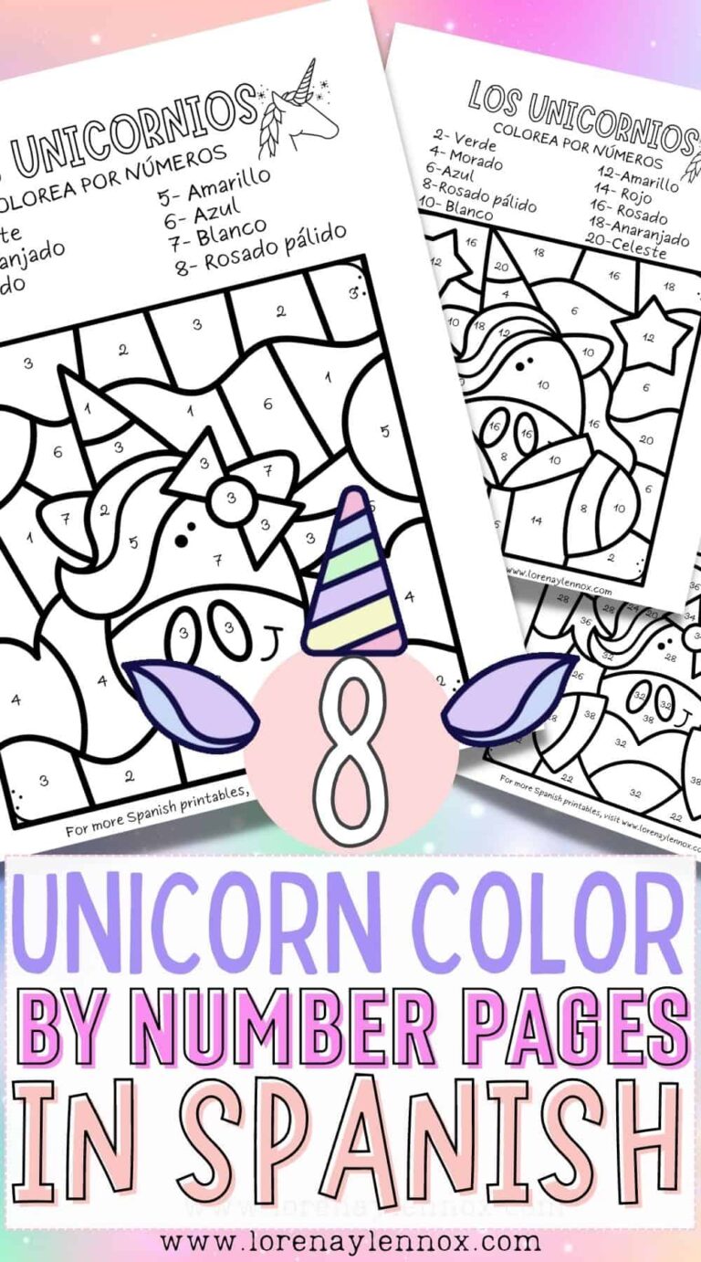 8 Color by Number Unicorn Coloring Pages for Kids (Available in English ...