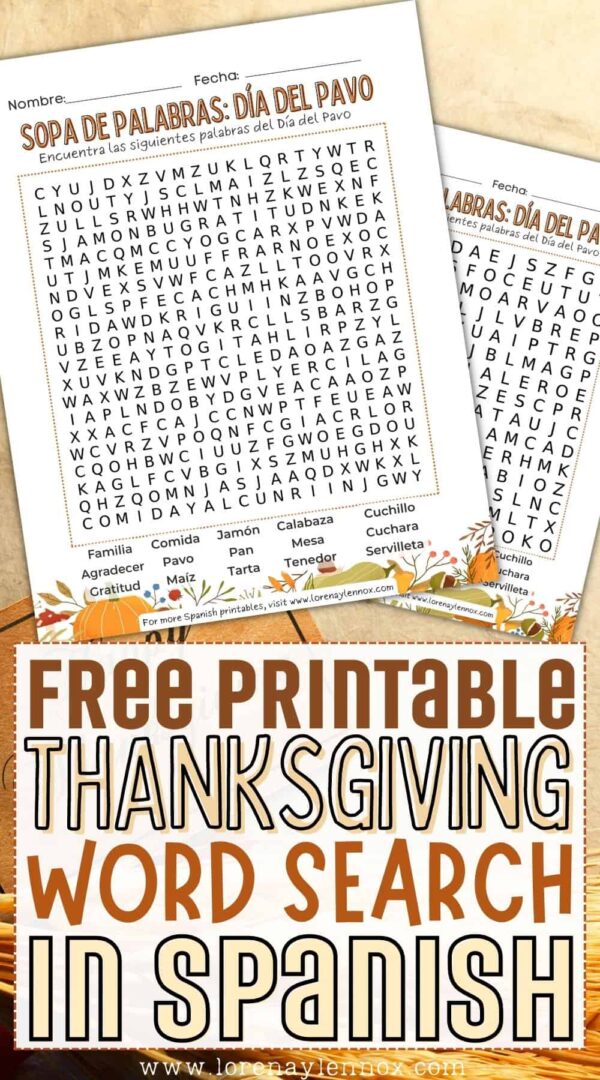Thanksgiving Word Search Printable in Spanish [Free Printable ...