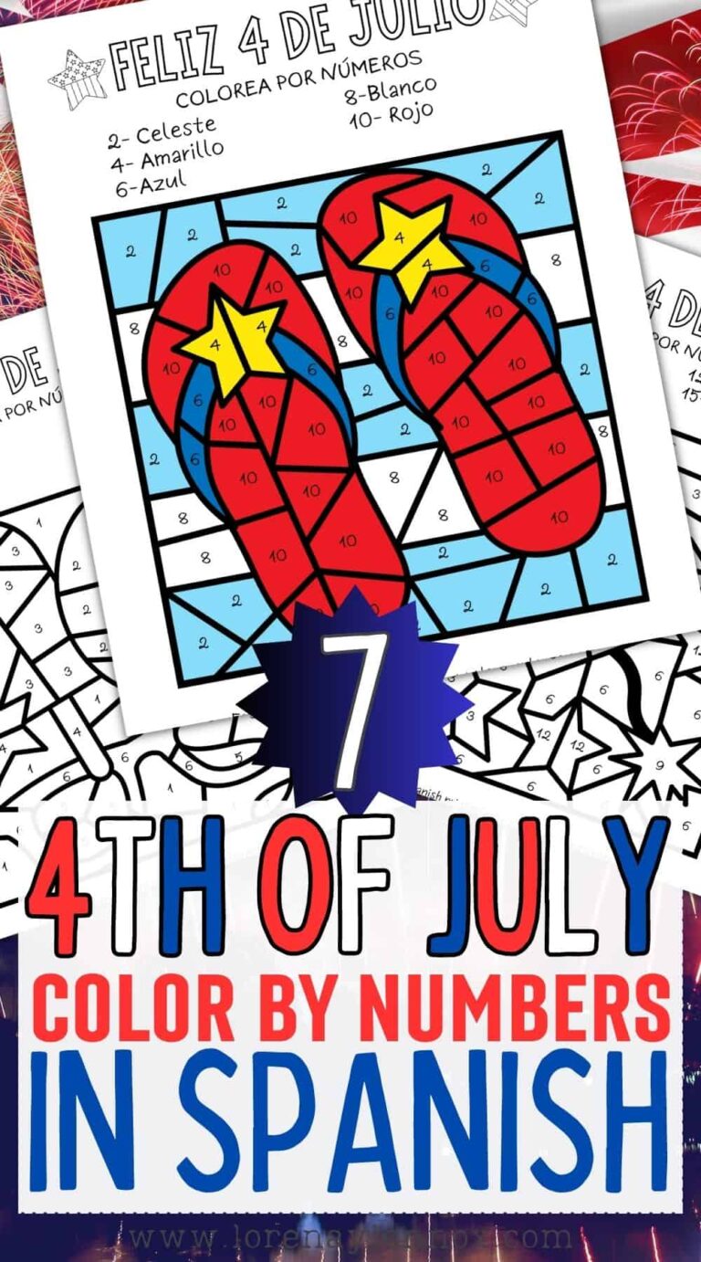 4th of July Color by Number Pages in Spanish - Bilingual Beginnings