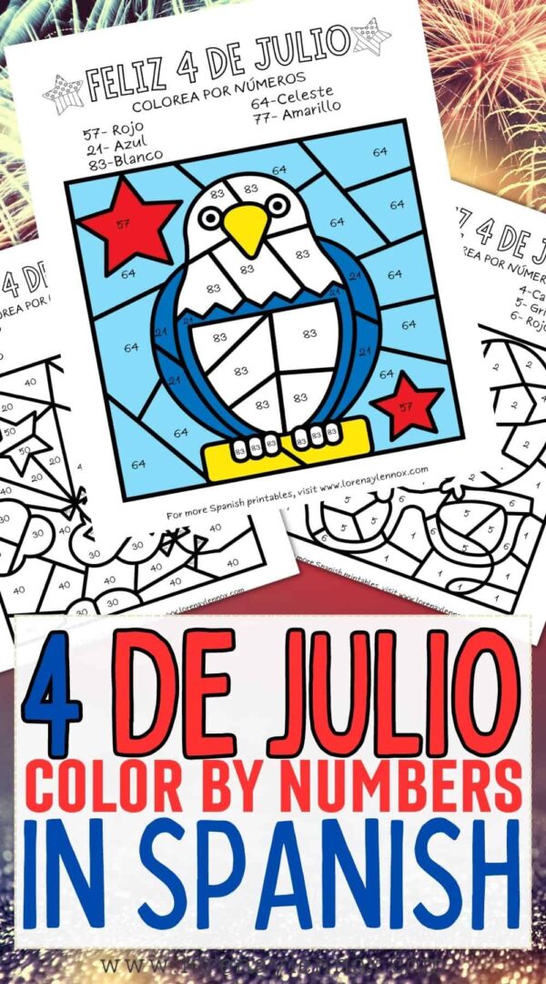 4th of July Color by Number Pages in Spanish - Bilingual Beginnings