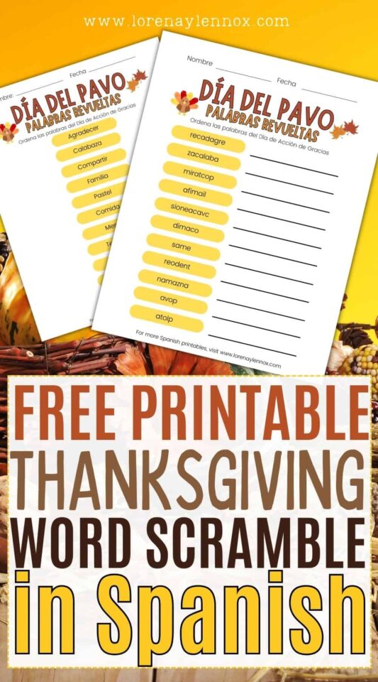 Thanksgiving Word Scramble Printable in Spanish Worksheet For Kids ...